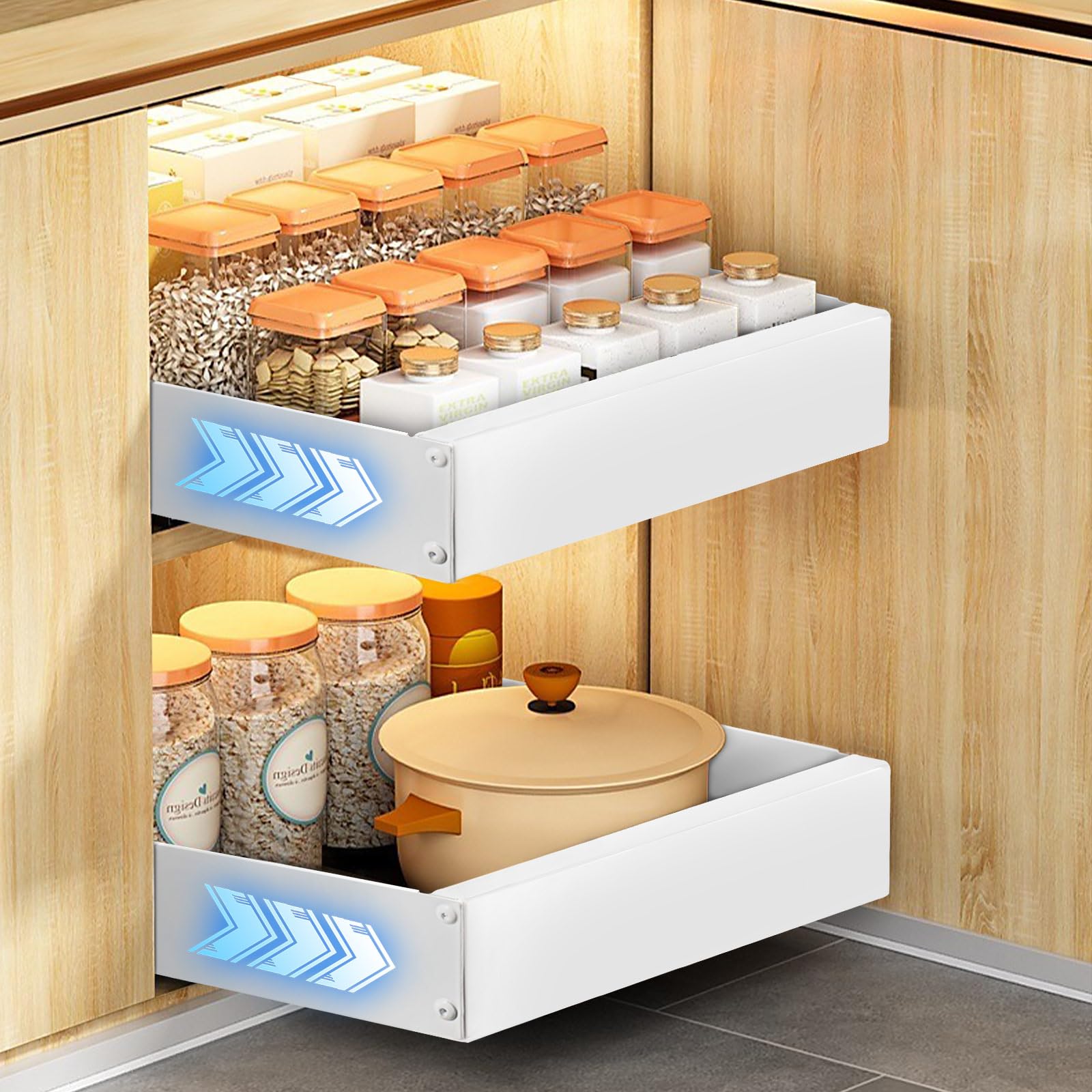 LINGSFIRE Pull Out Cabinet Organizer Heavy Duty Cabinet Pull Out Shelves Kitchen Cabinet Drawers Slide Out Pantry Shelves Multi-Purpose Pull-Out Home Organizers For Kitchen Bathroom (1 Pack)