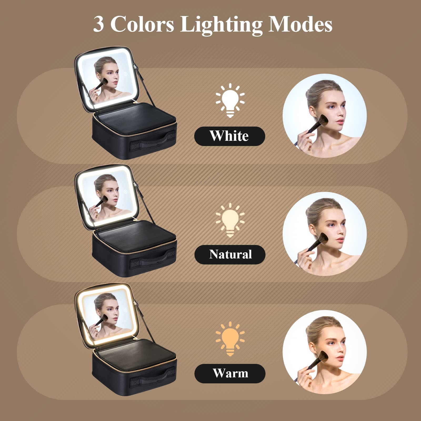 Travel Makeup Bag with Light Up Mirror, Large Makeup Train Case with Adjustable Dividers, Makeup Case with lighted mirror, Makeup Travel Case, Cosmetic Bag Makeup Bag with Mirror Toiletry Gift