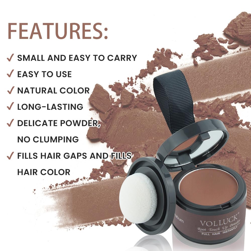 VOLLUCK Root Touch Up Hair Powder Root Cover Up Hairline Shadow Powder Stick, Root Touch Up for Thinning Hair for Women and Men, Bald Spots, Eyebrows, Beard Line, Auburn