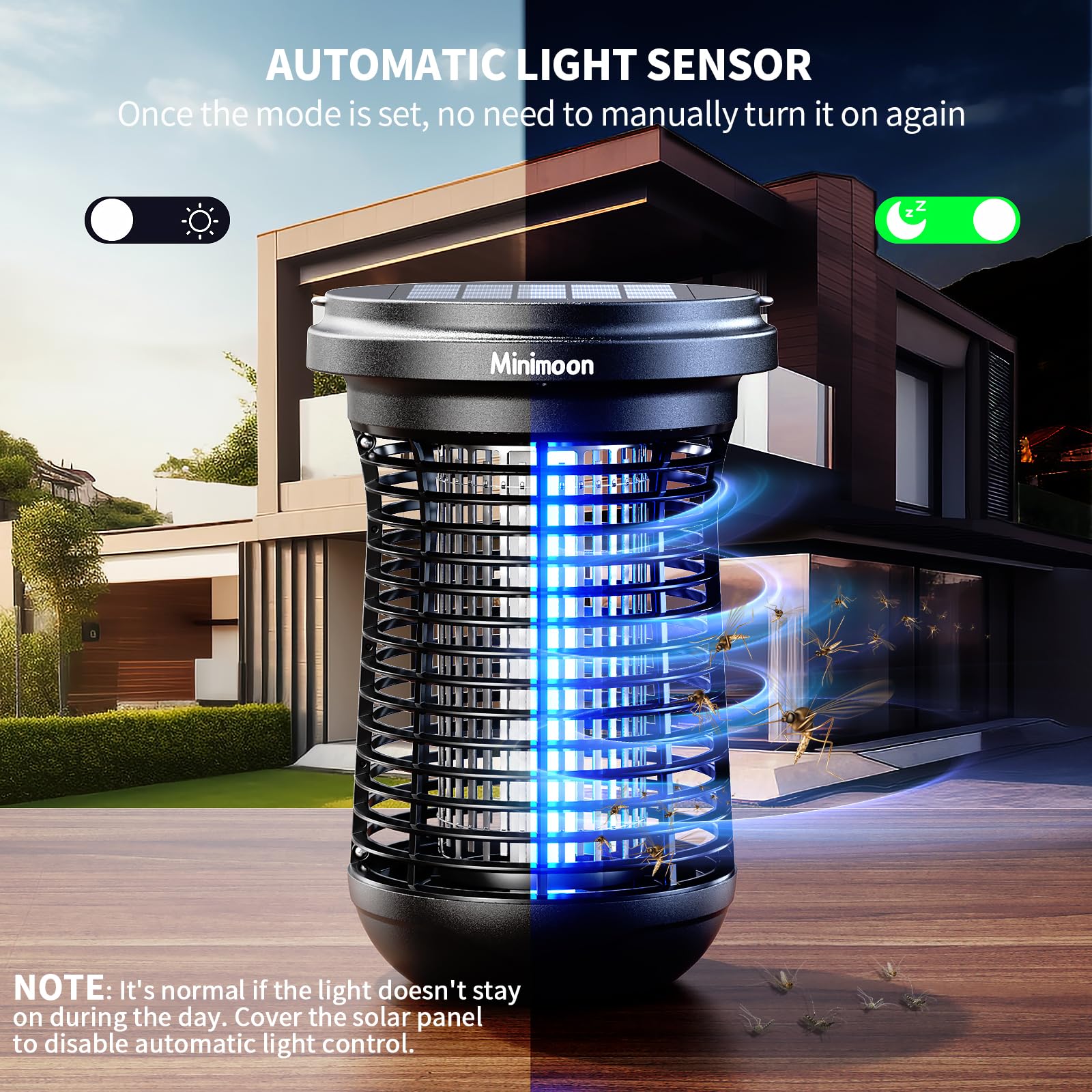 Solar Bug Zapper Outdoor, 2 in 1 Mosquito Zapper with LED Light, Rechargeable Cordless Fly Zapper with 2500mAh Battery, Auto On/Off Light Control, Electric Fly Traps for Patio,Backyard,Garden