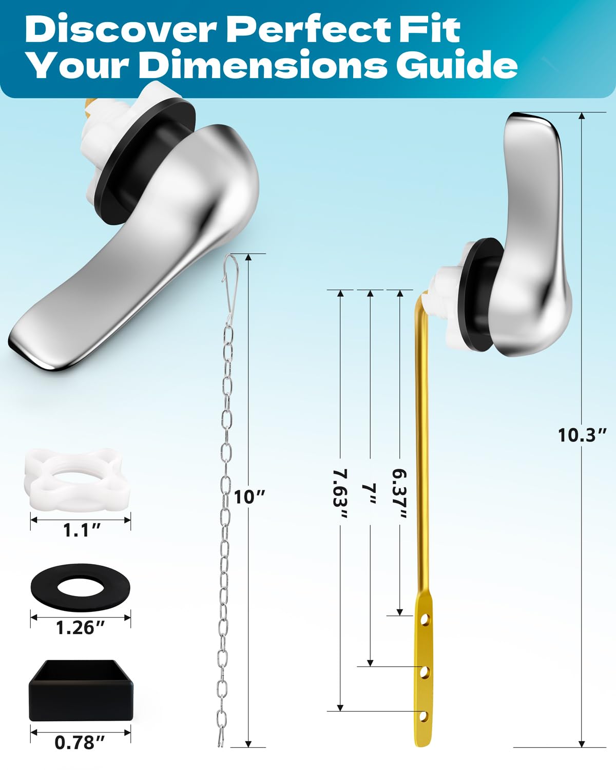 Toilet Handle Replacement Kit Universal - Front-Mount Toilet Handle Tank Flush Lever with Stainless Steel Flapper Chain, Compatible with Gerber, American, Standard, Kohler, TOTO