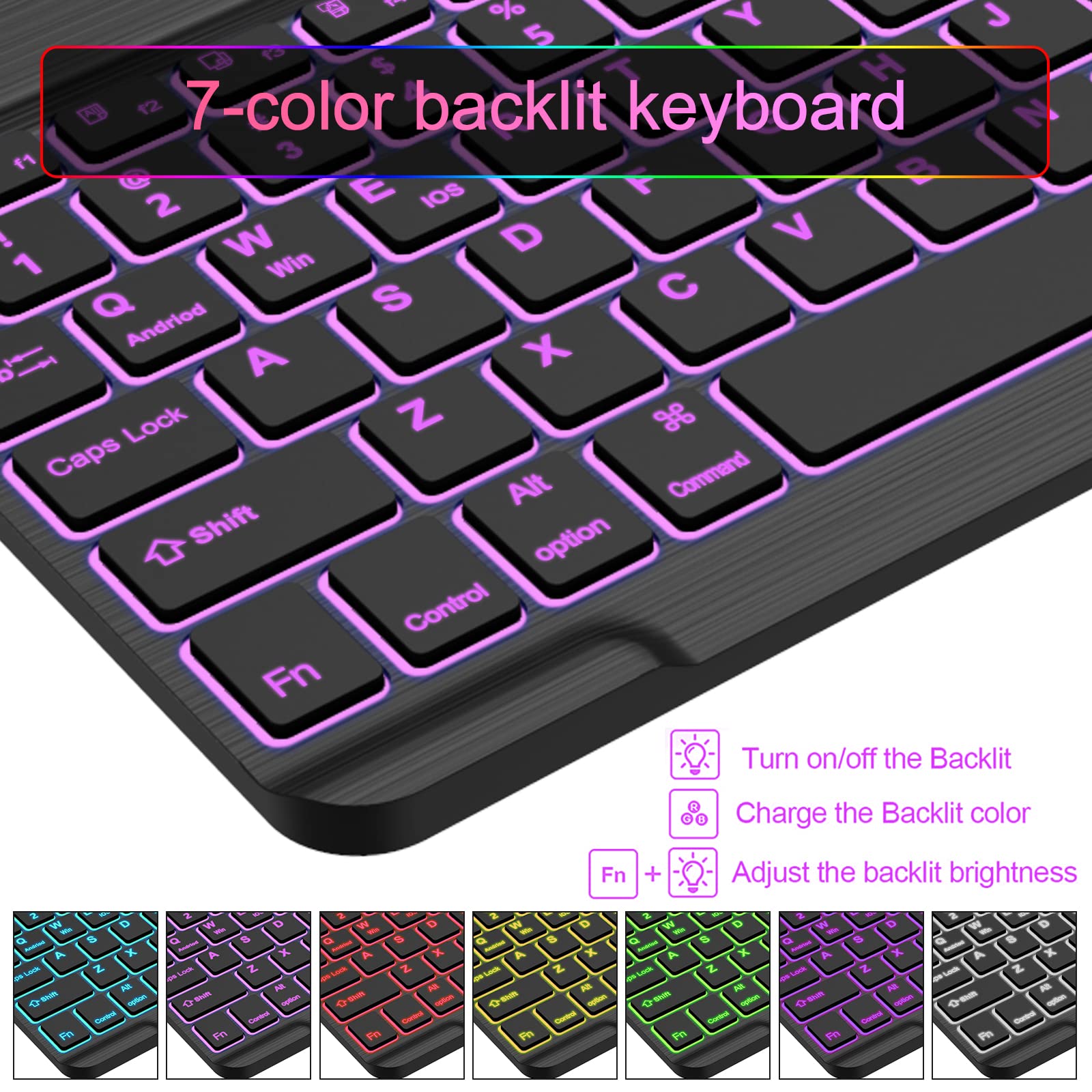 iPad Air 5th Gen 2022/4th Gen 2020 Keyboard Case 10.9 Inch, Smart 7 Colors Backlit and Detachable Wireless Keyboard, Slim Folio Cover with Pencil Holder, for Pro 11 Inch 4th/ 3rd/ 2nd/ 1st Gen, Black