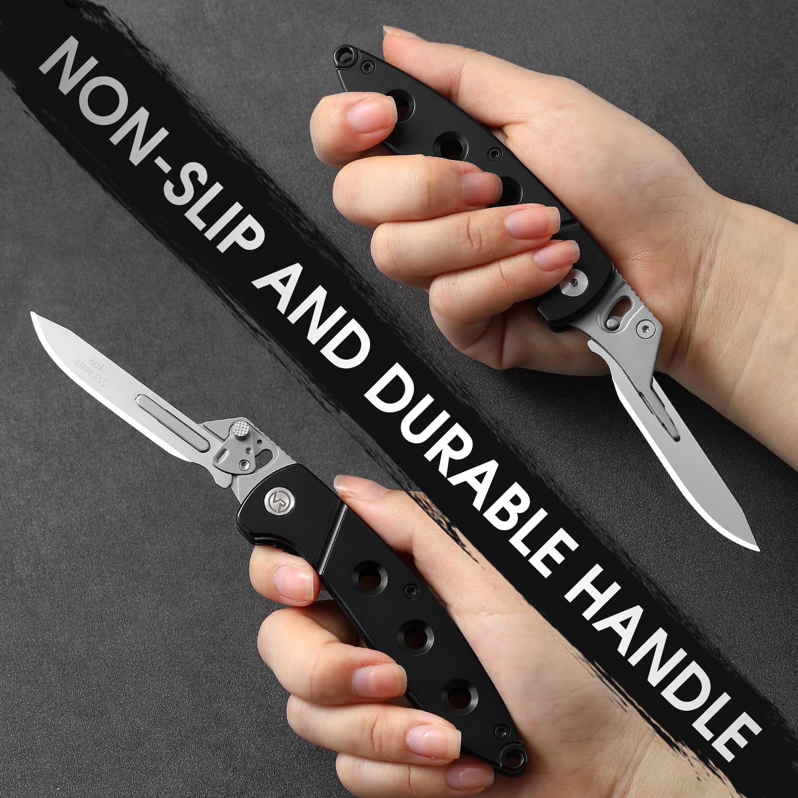 VR VIREN KNIFE Folding Scalpel Pocket Knife,EDC Utility Knife with 6pcs #60A Replaceable Blades,Outdoor Knife,Sharp Skinning Knives for Hunting, Fishing, Deer & Survival