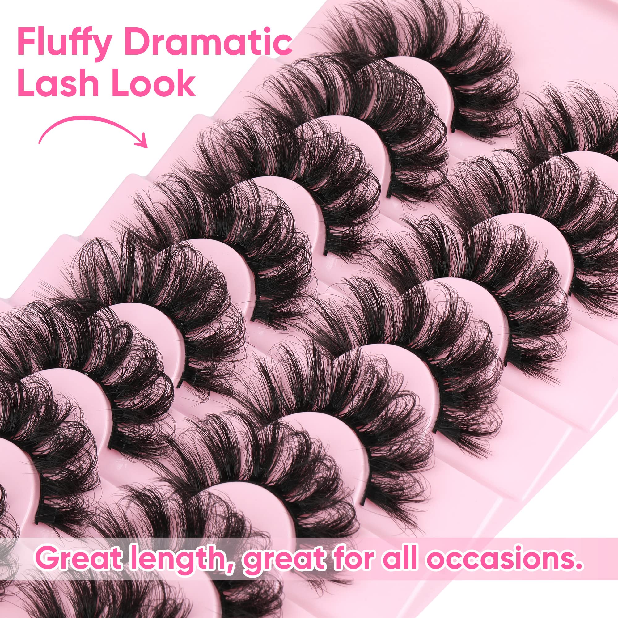 Mink Lashes Fluffy Wispy False Eyelashes 8 Pairs D Curl Faux Mink Lashes that Look Like Extensions Dramatic Long Volume Lashes Pack by Eefofnn