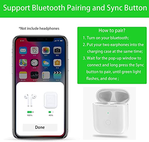 Wireless Charging Case Replacement Compatible with Airpods 1st & 2nd Generation, Charger Cases with Quick-Pairing Sync Button Only for Airpods 1 2 Gen, NO Earbuds, White