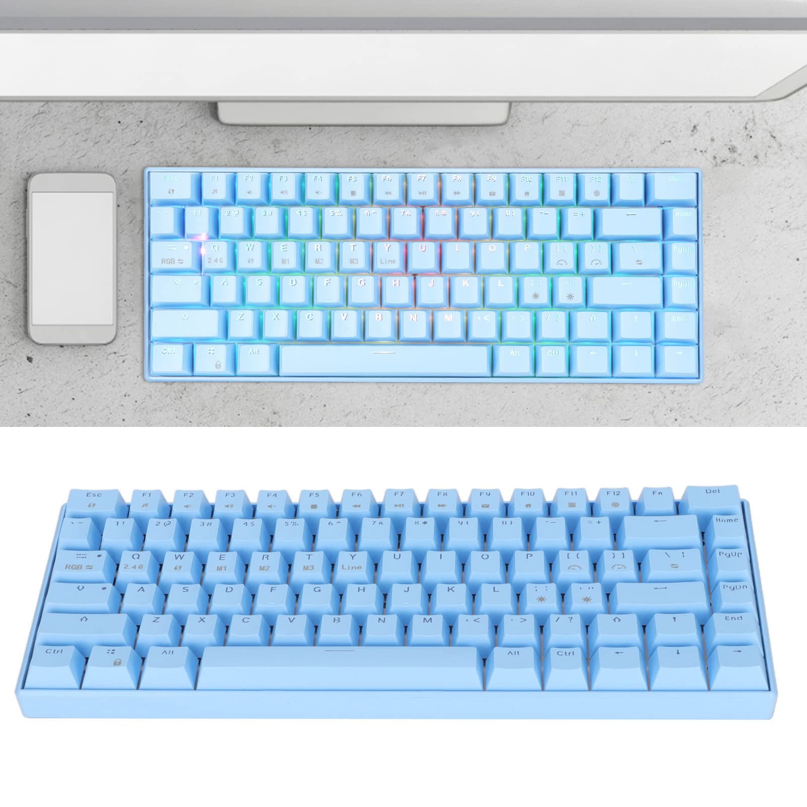 Shanrya Wired Keyboard, Ergonomic Design 82 Keys 2.4G Wireless Gaming Keyboard for Laptop PC Linear Action Switch