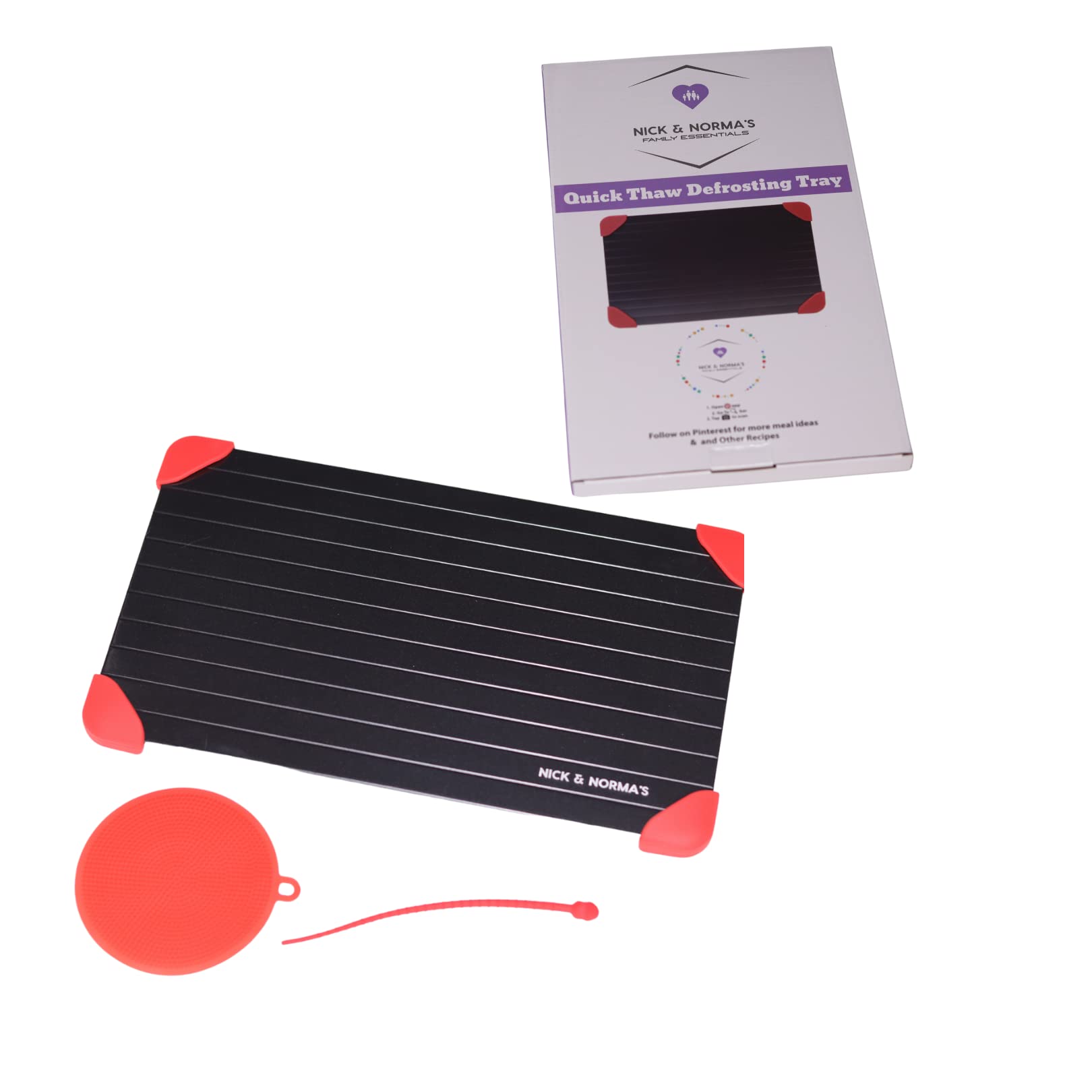 Nick & Norma's Kitchen Defrosting Tray for Frozen Meat β Thermal - Conducting Aluminum Defrosting Plate Board β Large Defrost Thawing Tray for Frozen Meat, Fish, Veggies - Silicone Riser & Water Ridge