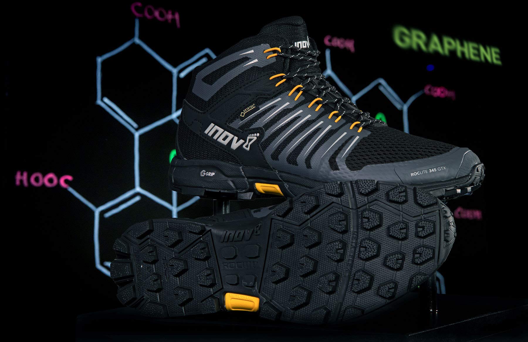 Inov-8 Mens Roclite 345 GTX - Lightweight Waterproof Hiking Boots - Black/Yellow - 10.5