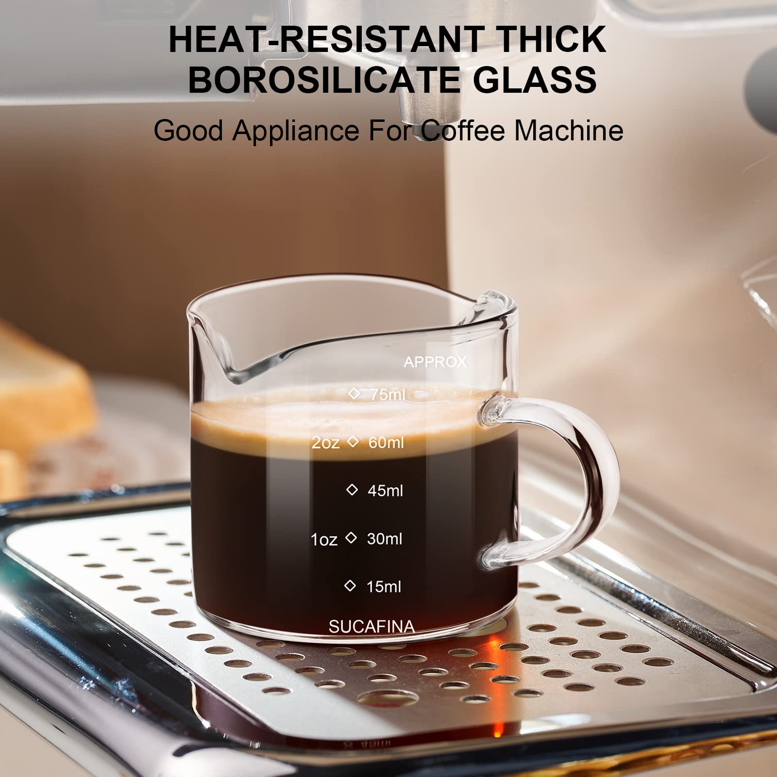 PARACITY Espresso Cup with Handle, Double Spout Glass Measuring Cup with Dual Scale, Espresso Shot Glass with V-Shaped Mouth, Clear Glass Milk Frothing Pitcher, Espresso Accessories, Milk Cup 2.5 OZ