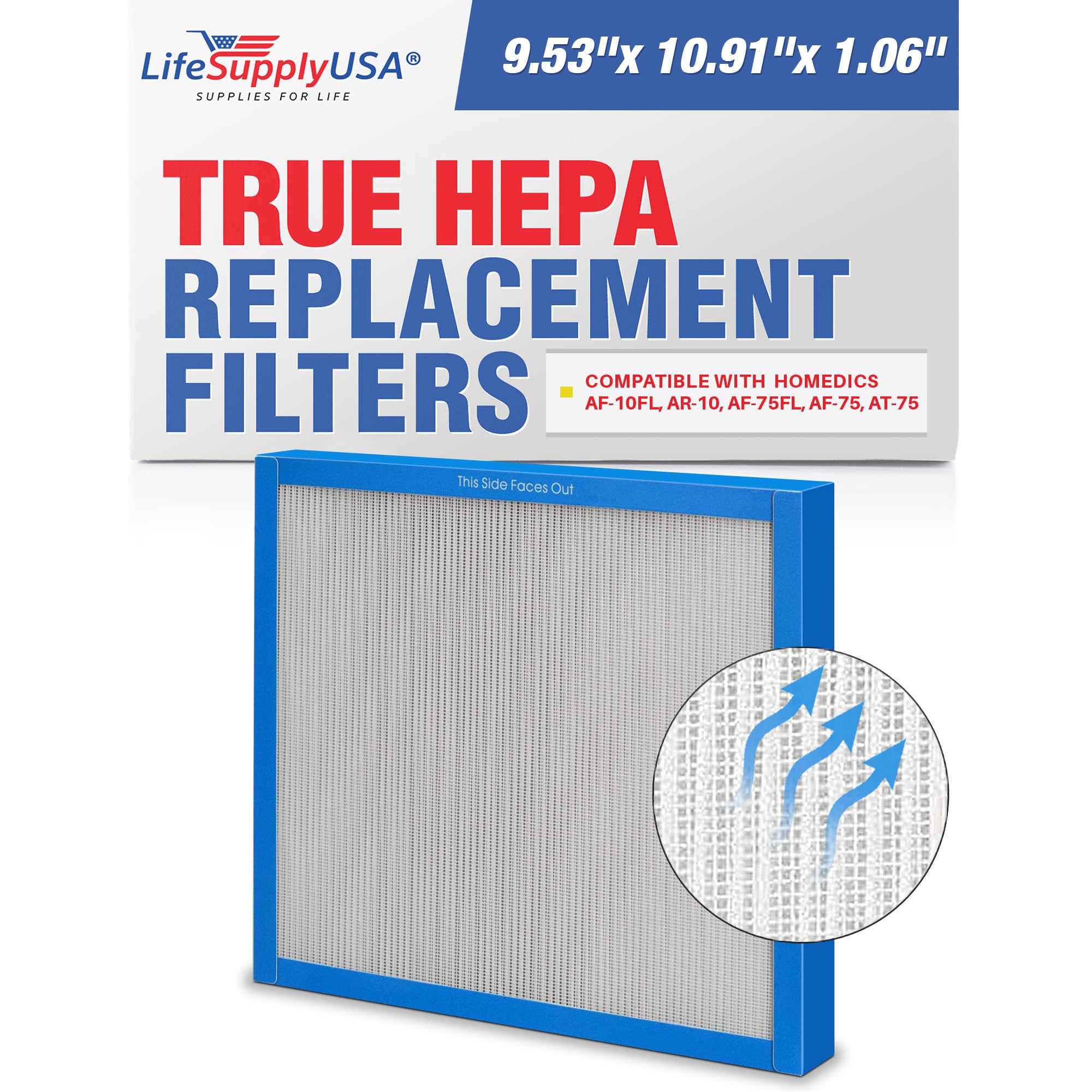 LifeSupplyUSA True HEPA Filter Replacement Compatible with Homedics AF-10FL AR-10 AF-75FL AF-75 AT-75 Hypoallergenic Air Purifiers