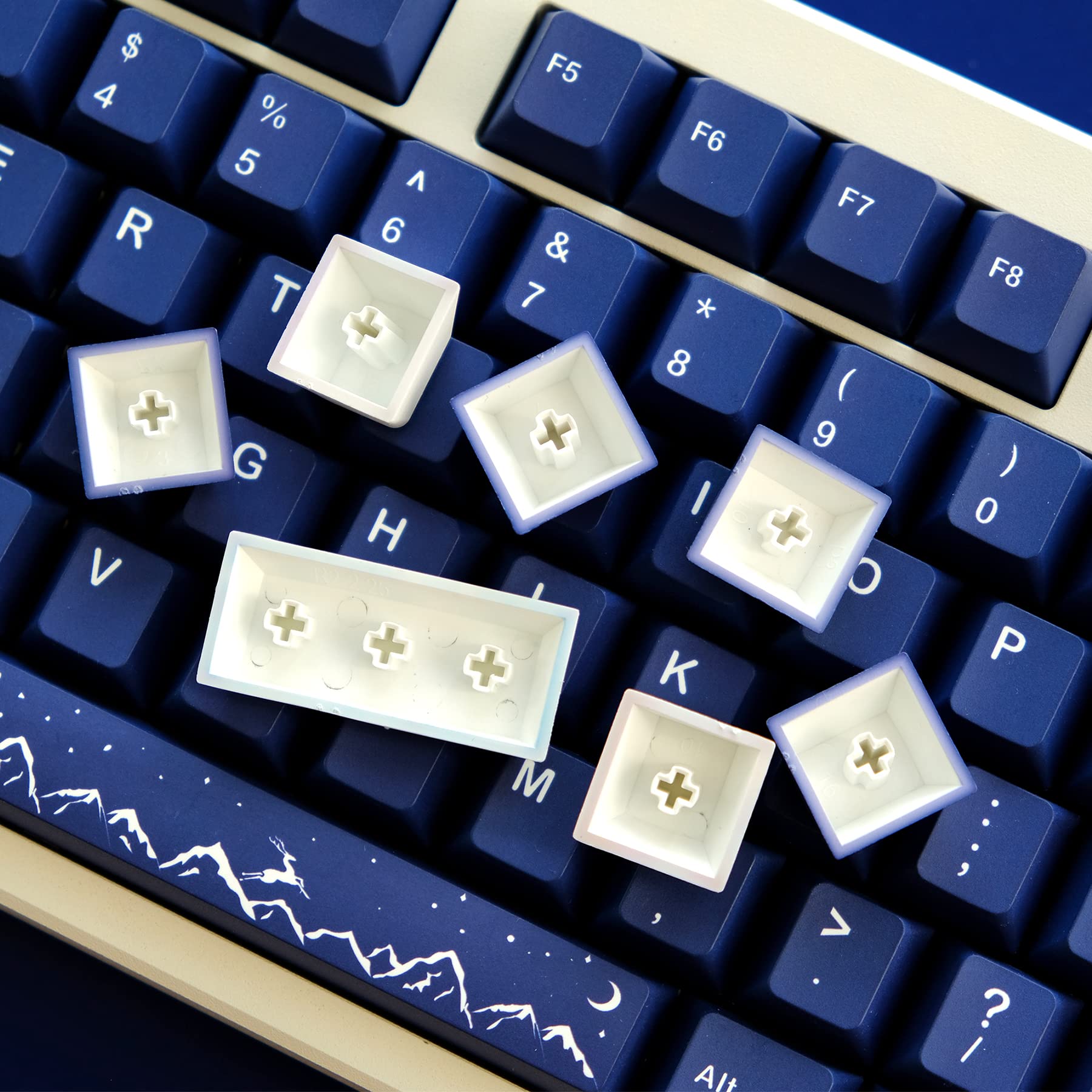UniCusMech 137 Keys Cherry Profile PBT Dye Sublimation keycap Set for 61/84/104/108 Keys US ANSI Layout Mechanical Gaming Keyboard for Gateron Kailh Cherry MX Switches(Moon Stag)
