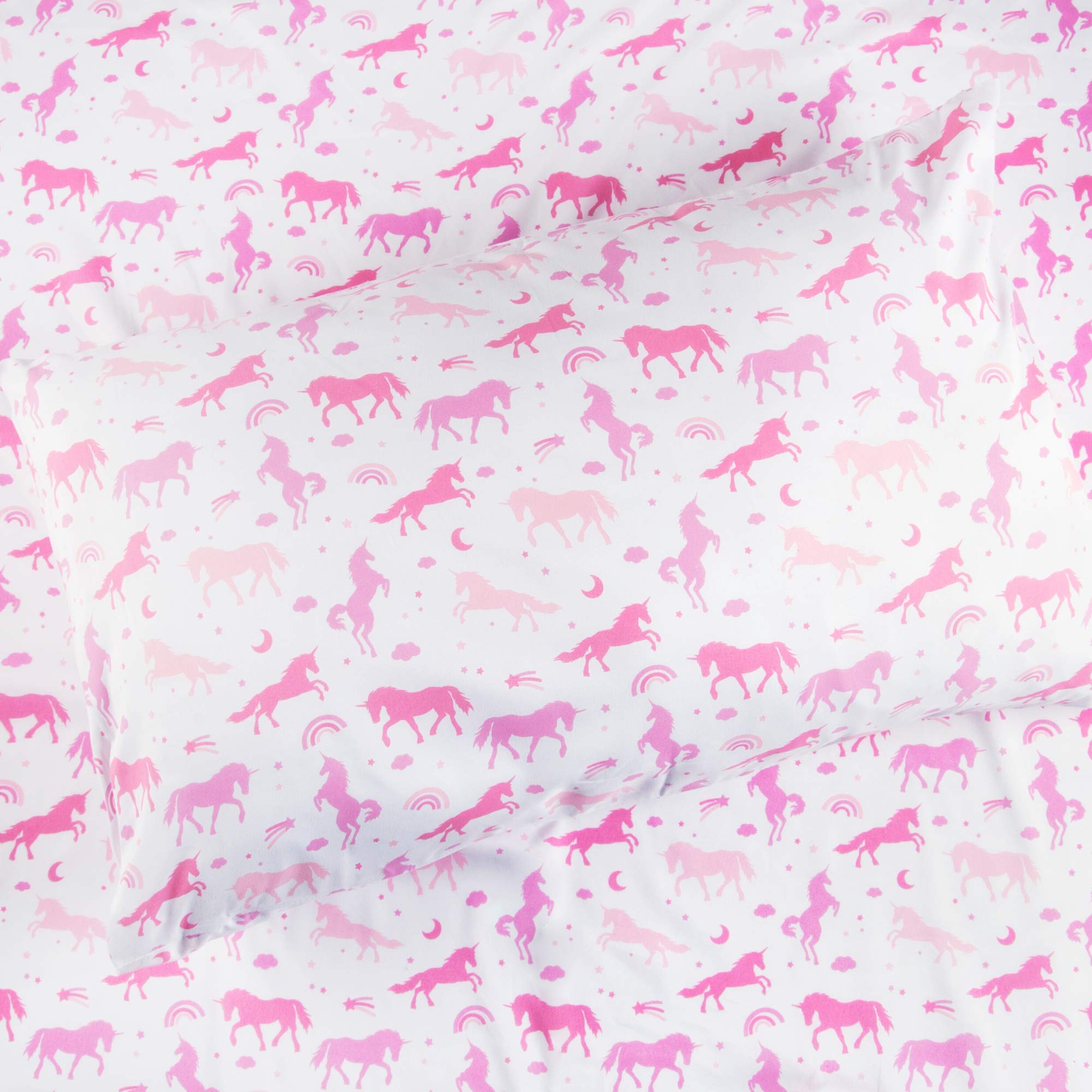 Kids Rule 3-Piece Unicorn Sheet Set | 1 Twin Flat Sheet, 1 Twin Fitted Sheet & 1 Queen Pillowcase | 100% High-Grade Micro-Denier Polyester Fiber | Soft, Smooth & Durable | for Girls | Pink & Purple