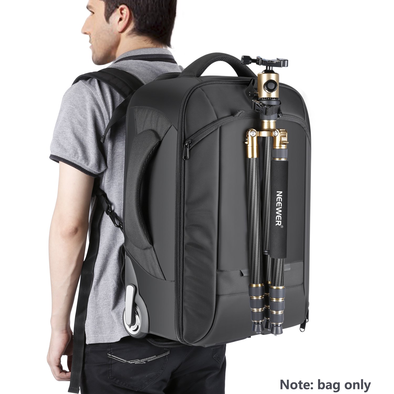Neewer 2-in-1 Convertible Wheeled Camera Backpack Luggage Trolley Case with Double Bar, Anti-Shock Detachable Padded Compartment for SLR/DSLR Cameras, Tripod, Lens and Other Accessories (Black/Green)