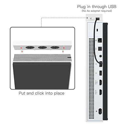 MoKo Accessories Kit for Xbox One S, 1 Pack Xbox One S Cooling Fan (White) and 1 Pack Mini Green Backlight Keyboard for Xbox One S Controller (White)