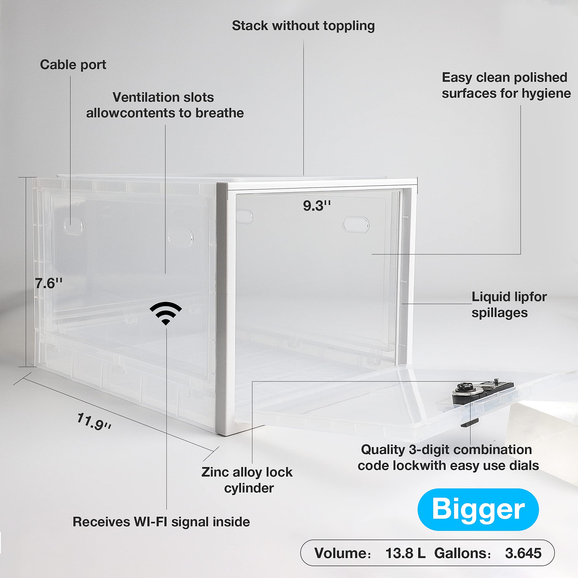 Medicine Box with Combination Lock,Lock boxes for Medication Safe Storage Cabinet, Large Lockable Locker for Food,Snacks,Phone Jail,Refrigerator Container,Marker Organizer,Home Safety,Clear Lockbox