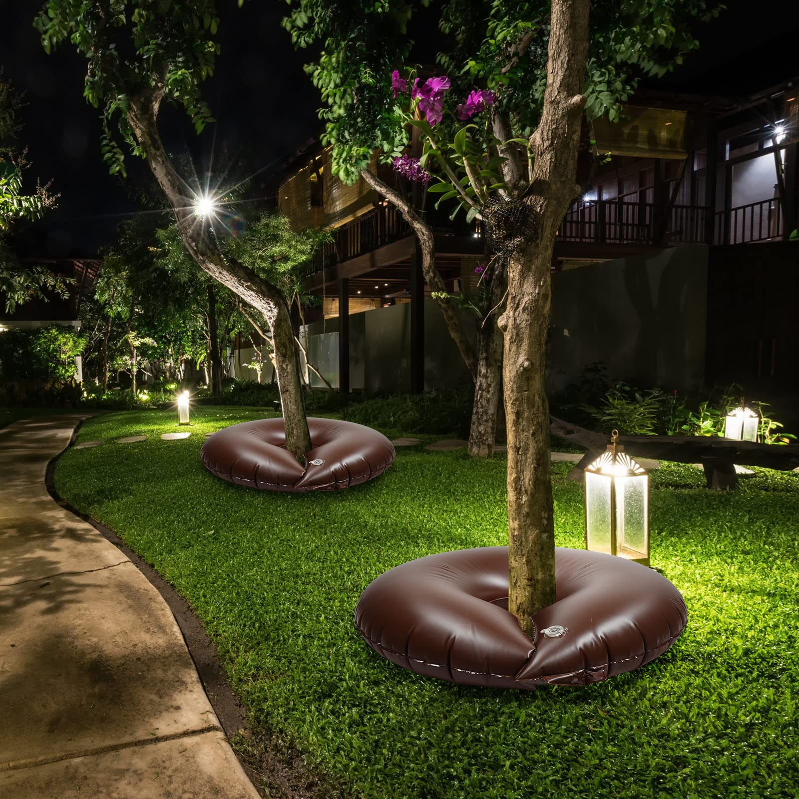 Spakon Tree Watering Ring Tree Bag for Watering PVC Drip Irrigation Water Pouch Round Watering Bags Automatic Drip System Planting Gardening Trees Shrubs, Brown (8 Pack, 10 Gallon)