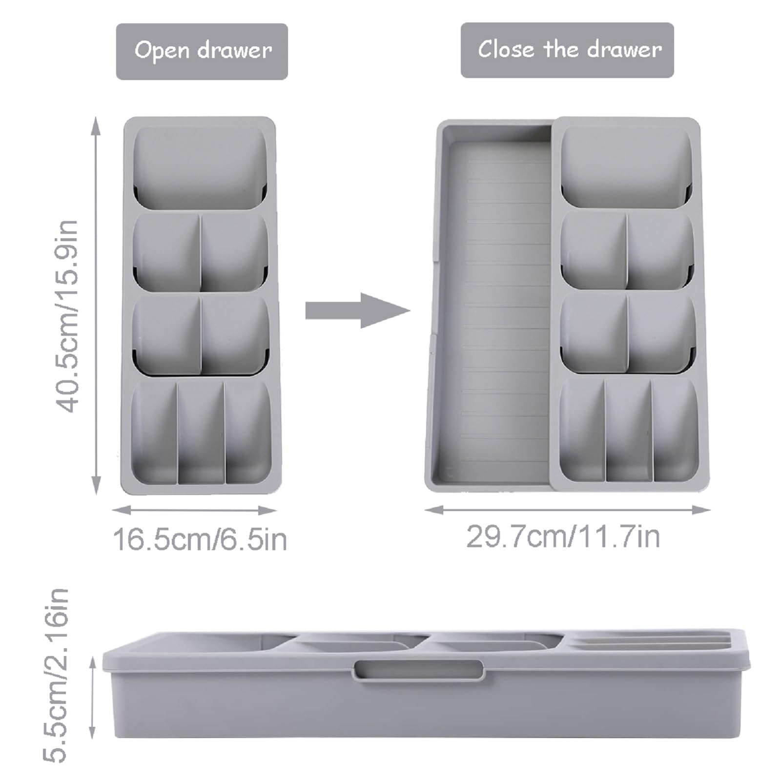 MIAO JIN Cutlery Expandable Storage Box Kitchen Drawer Storage Tray Adjustable Plastic Spoon Fork Cutlery Organizer Compact Cutlery Manager suitable for kitchen drawers Expandable Cutlery tray