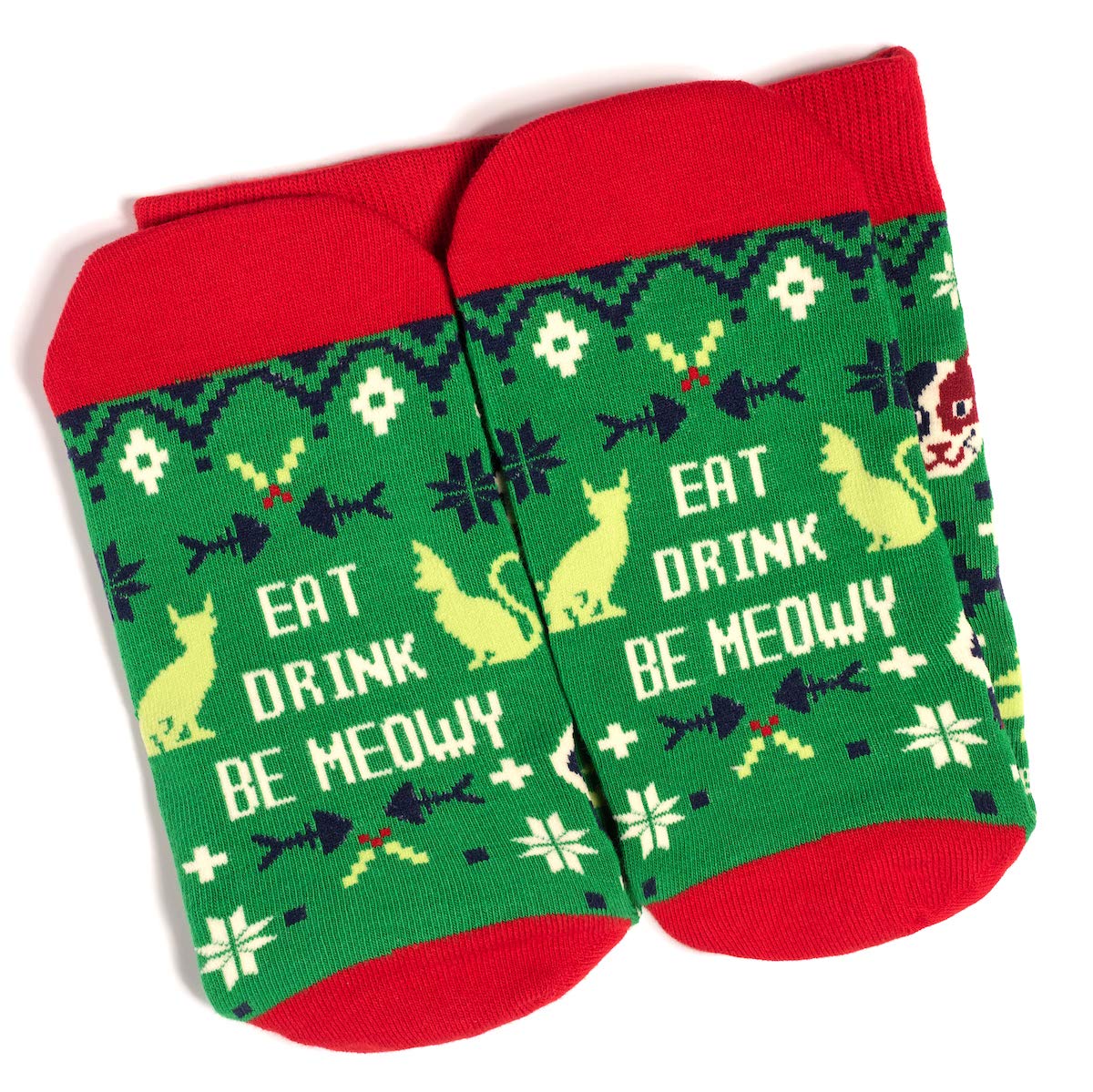 Lavley Funny Holiday Socks For Adults and Teens (Gifts For Christmas, Thanksgiving, Valentine's Day, Halloween) (US, Alpha, One Size, Regular, Regular, Xmas Cat)