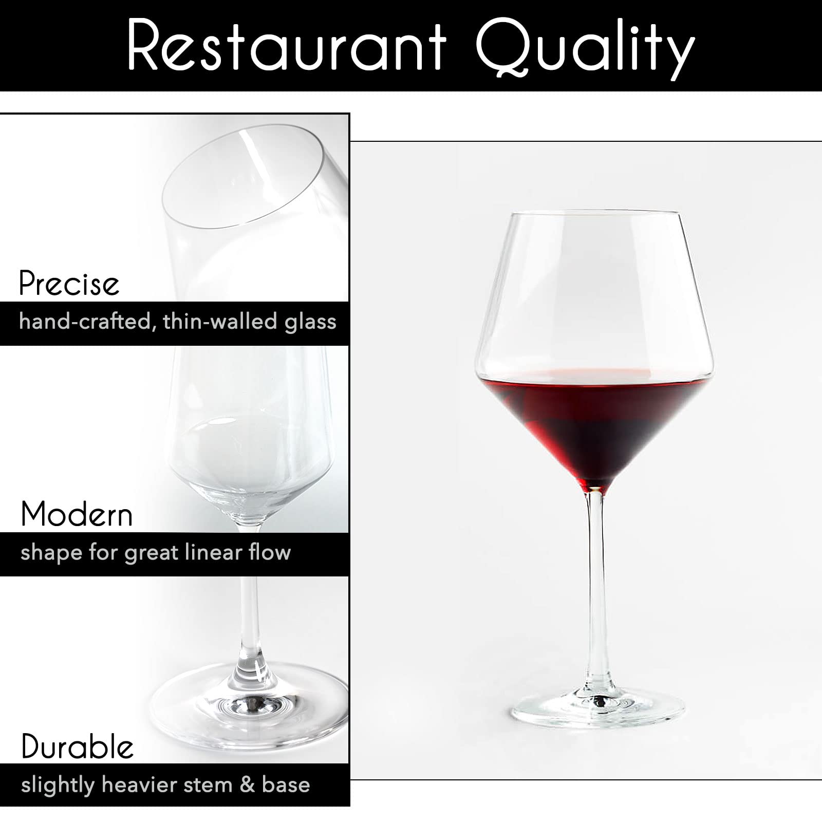 Mainstream Source Red Wine Glasses, Modern Renaissance Collection – Contemporary European Style Crystal Wine Glasses with Long Stems, Lead-Free (23.5 oz, Set of 4)
