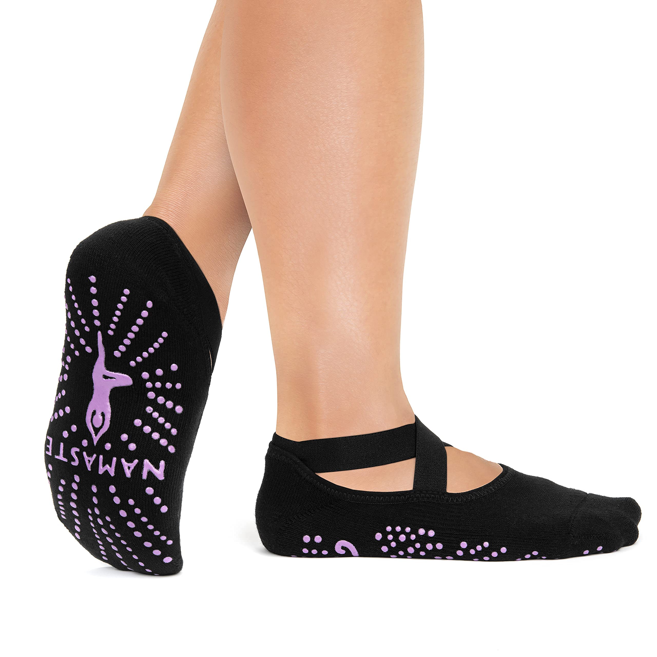 Lavley Yoga Socks for Women with non slip grip Namaste, Breathe, and Sloth Designs (2 Pack - Breathe + Namaste)