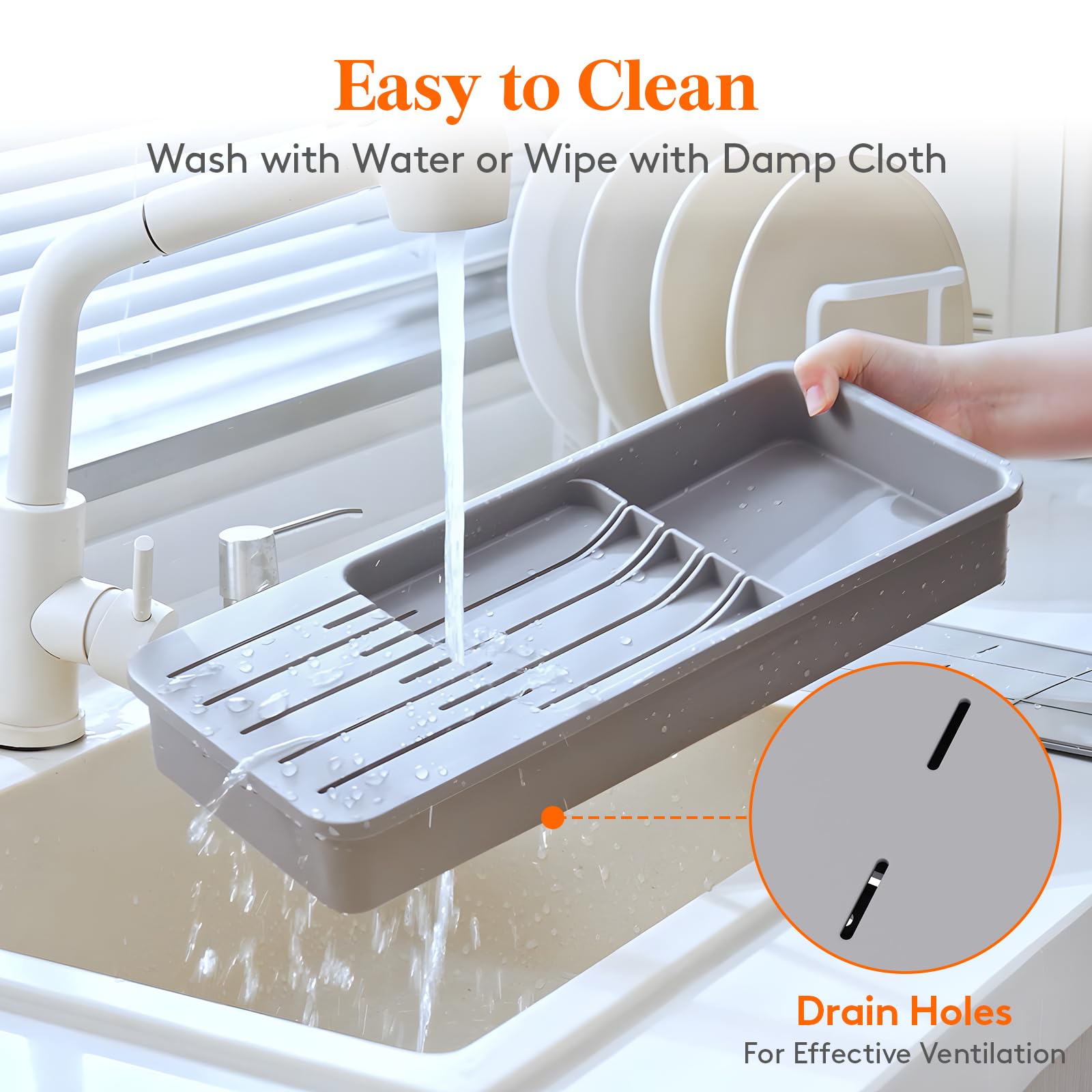Lifewit Silverware Drawer Organizer/Drawer Knife Block, Expandable Utensil Tray for Kitchen, Adjustable Flatware and Cutlery Holder, Compact Plastic Storage for Spoons Forks Knives