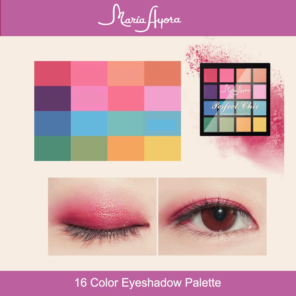 MARIA AYORA Professional Eyeshadow Palette Makeup,16 Colors Ultimate Highly Pigmented Eye Shadow Cosmetics Pallet,Brights,1 Count