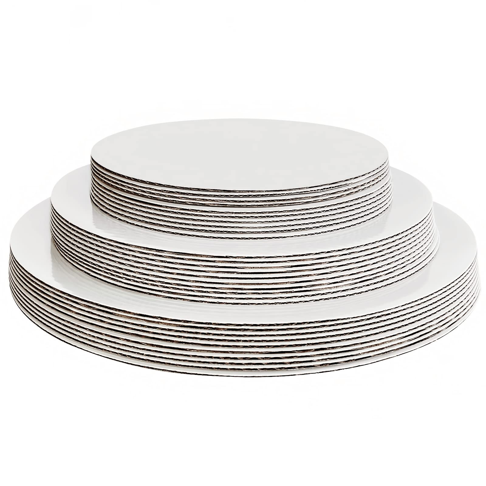 ONEMORE 30-Pack White Cake Board Rounds,Circle Cardboard Base Boards, 8, 10 and 12-Inch. Perfect for Cake Decorating, 10 of Each Size (White,30)