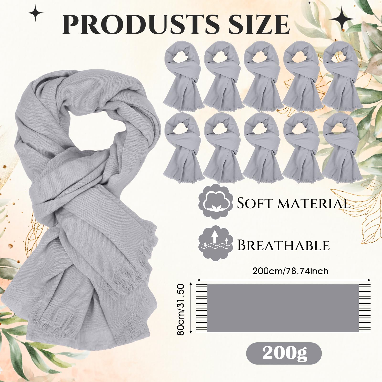 ShinyMatch 10 Pack Pashmina Shawls and Wraps bulk Womens Scarf Shawl Wrap for Wedding Evening Dresses Bridesmaid Guests Gift(Light Gray)