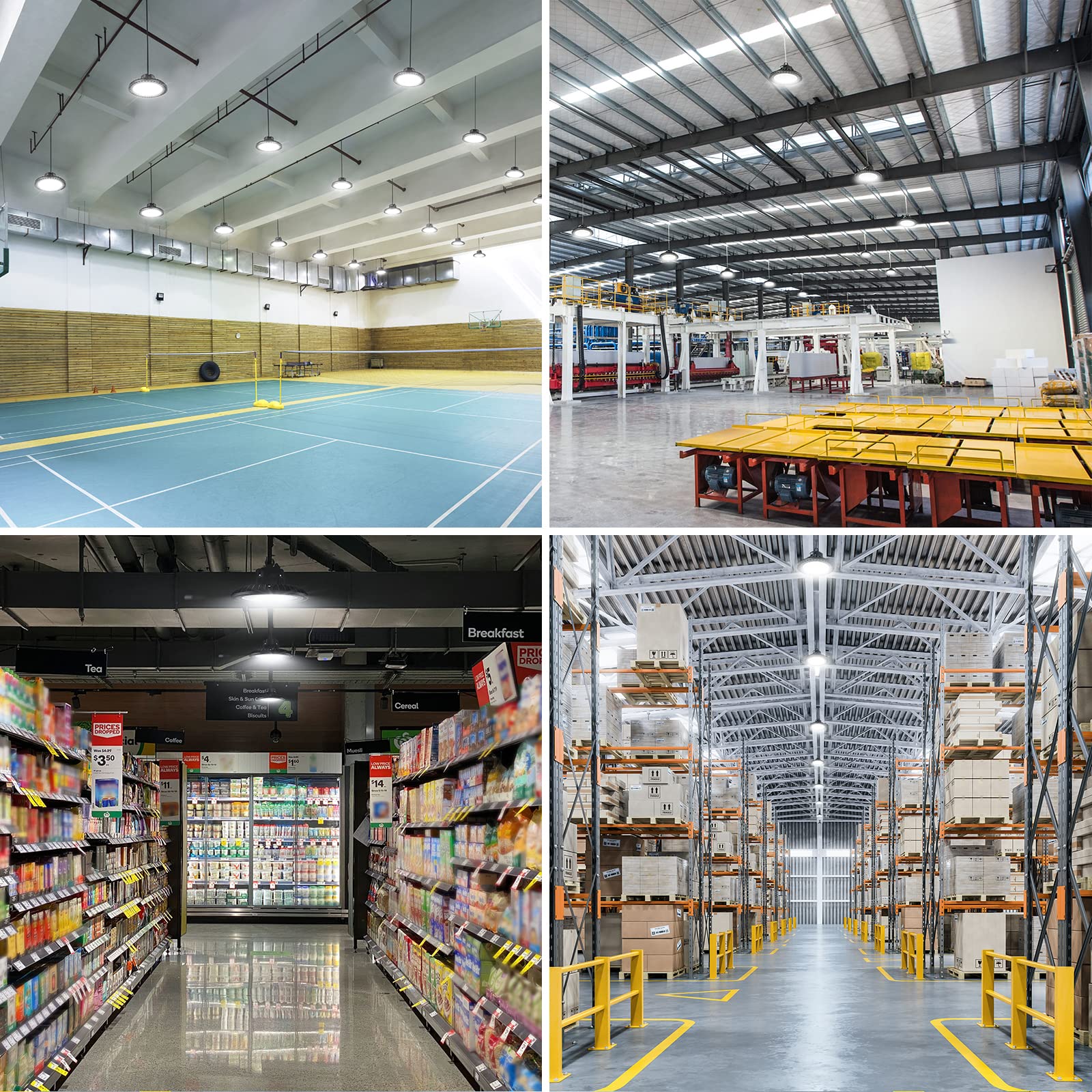 LE UFO LED High Bay Light 100W, 13,000lm 5000K Daylight, 300W HPS Equivalent, 1-10V Dimmable Commercial Warehouse LED Lighting, Waterproof IP65, 100-277V, 110° Beam, Industrial Ceiling Light Fixture