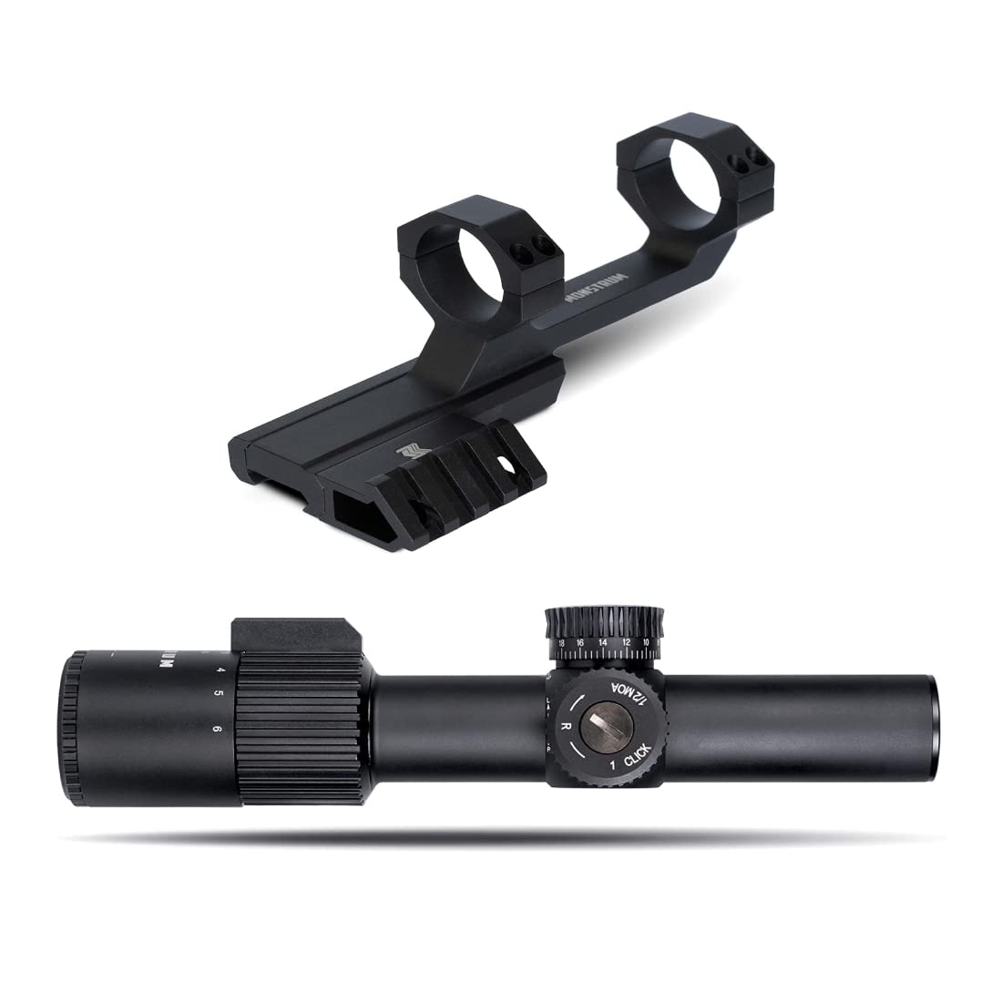Monstrum Alpha Series 1-4x24 FFP Rifle Scope | Monstrum Scope Mount with 45 Degree Offset Picatinny Rail Mount | Bundle