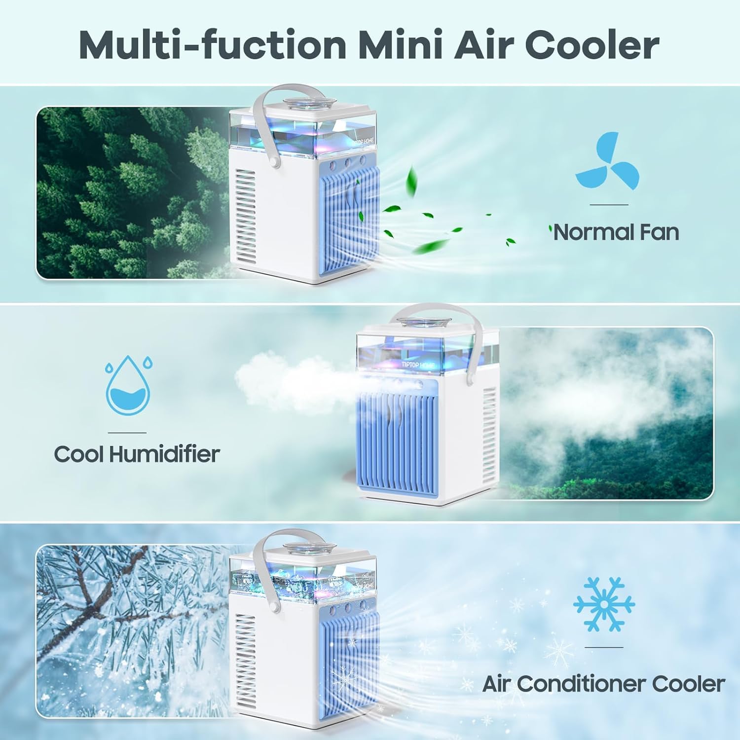 Portable Air Conditioners,4 in 1 Rechargeable Evaporative Personal Air Cooler APP Remote Control Humidifier with 6 Ice Boxes, 3 Speeds Mini AC with LED, Air Conditioner Desktop Cooling Fan for Bedroom