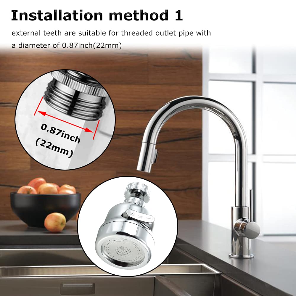 Laecabv Movable Kitchen Faucet Aerator 3 Modes 360° Rotatable Faucet Sprayer Head Replacement Anti -Splash Tap Booster Shower and Water Saving Faucet for Kitchen (Pulse, Shower + Pulse, Shower)