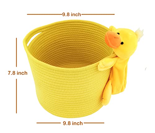 Letatitube COTTON ROPE STORAGE BASKET WITH MINI BAG YELLOW TOY BASKET ROOM ORGANIZER (DOG)