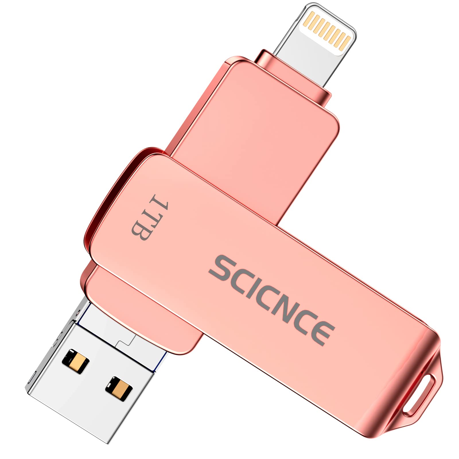 SCICNCE USB 3.0 Flash Drive 1TB Intended for iPhone, USB Memory Stick External Storage Thumb Drive Photo Stick Compatible with iPhone, Android and Computer (Rose Gold)