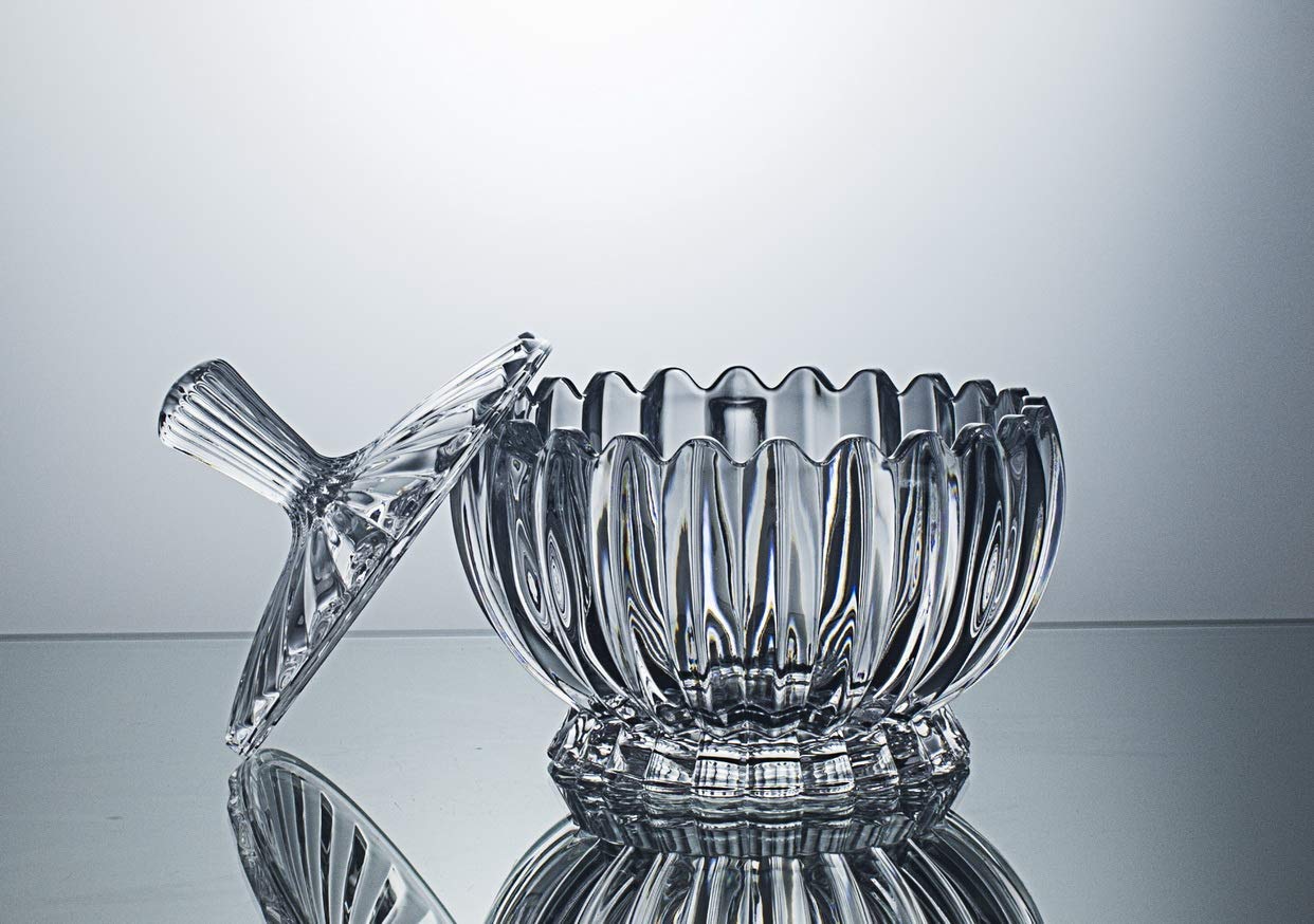 Modern-Depo Crystal Serving Bowl with Lid Glass Centerpieces for Parties Home Office Wedding Food Salad Fruit Snack Dessert Mixing Collection, 6.5 Inches
