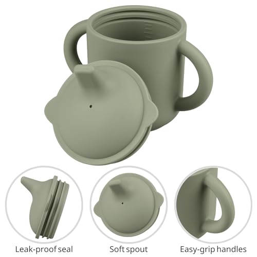 Mintlyfe Baby Trainer Cup, Pack of 2 Food Grade Silicone Training Cup with Anti-Drop Straw and Non-Slip Handes, BPA-Free, Unbreakable, Spill Proof Sippy Cup for Toddlers, 4 oz (Sage/Ether)