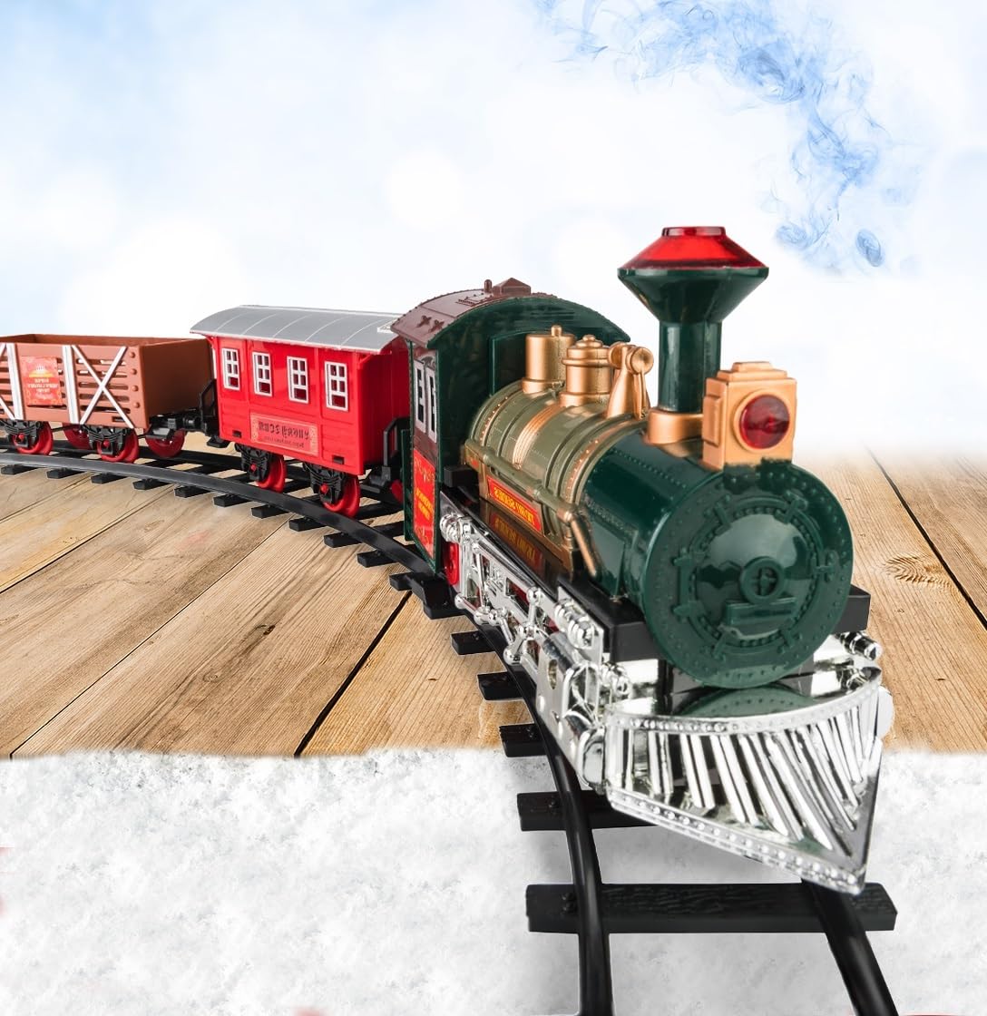 Kids Train Set - Electric Train Set for Boys 3-5 w/Lights & Sound, Train Toy Railway Kits Gift Toy w/Steam Locomotive Engine, 4 Horses & Tracks, for 4-7