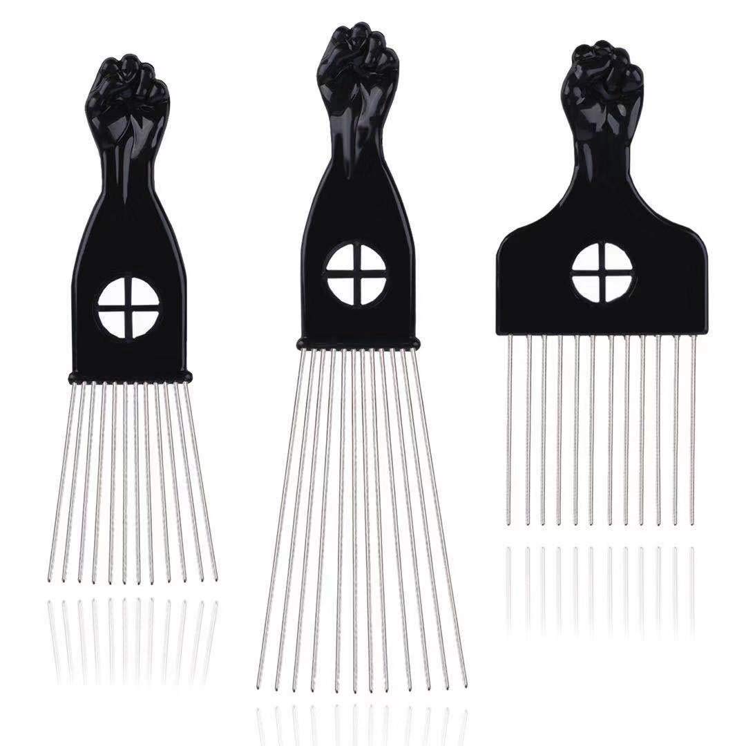 LEADUWAY 3 Pcs Hair Pick, Metal Picks for Afro Hair, Hair Picks for Women and Men, Afro Combs, Fist Pick for Hair, Hair Comb for Hair Styling Black