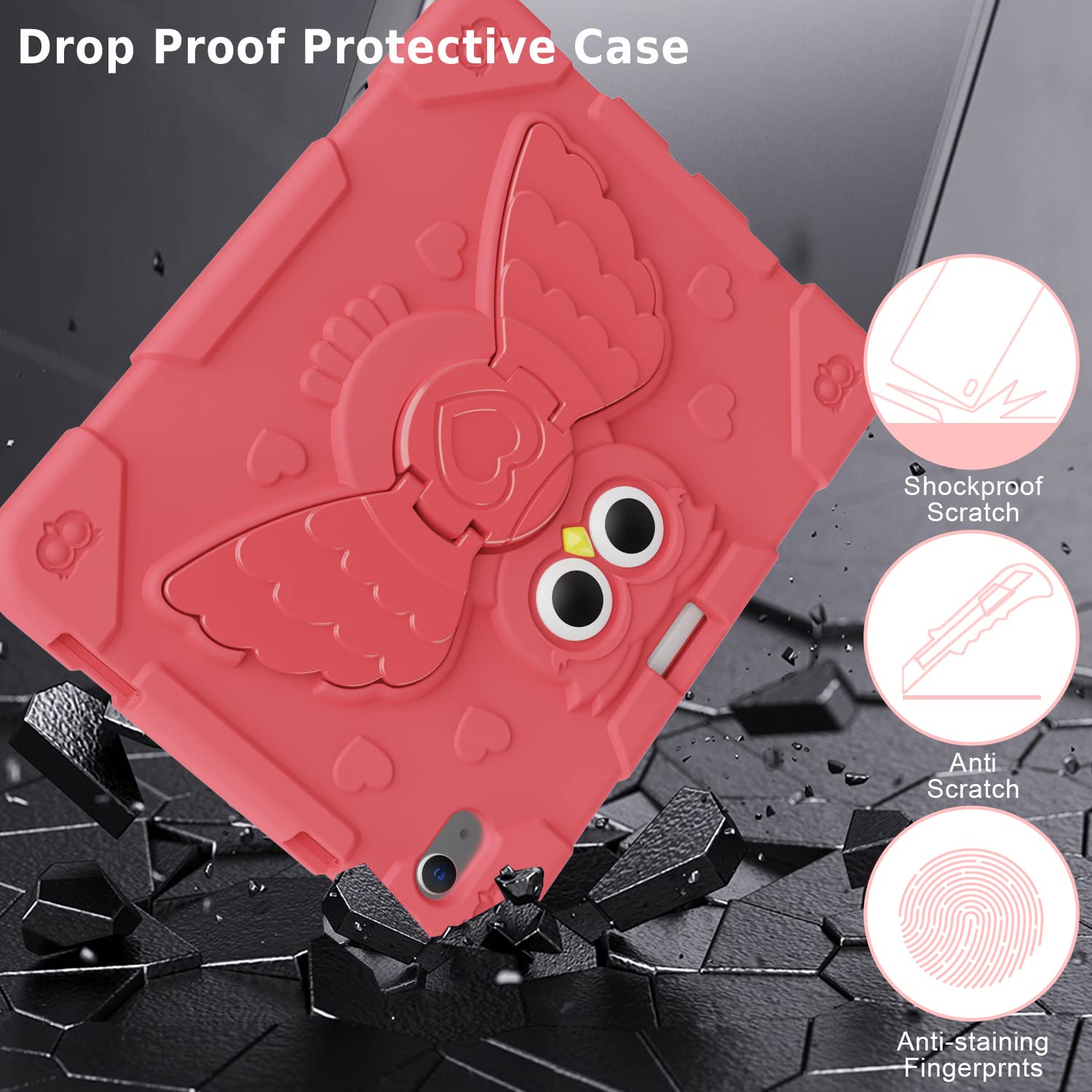 SPIUST for iPad 10th Generation Case, Built-in Cute Owl Kickstand & Pencil Holder for Kids, Heavy Duty Shockproof Rugged Three Layer Protective Cover for iPad 10.9 Inch (2022) - Rainbow