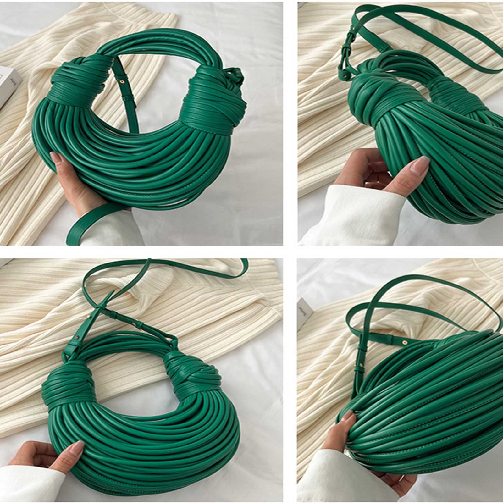 Qiayime Hand-Woven Bread Women's Clutch Top Handle Satchel Shoulder Crossbody Creative Noodles Purses Underarm Bag Handbag (Green)