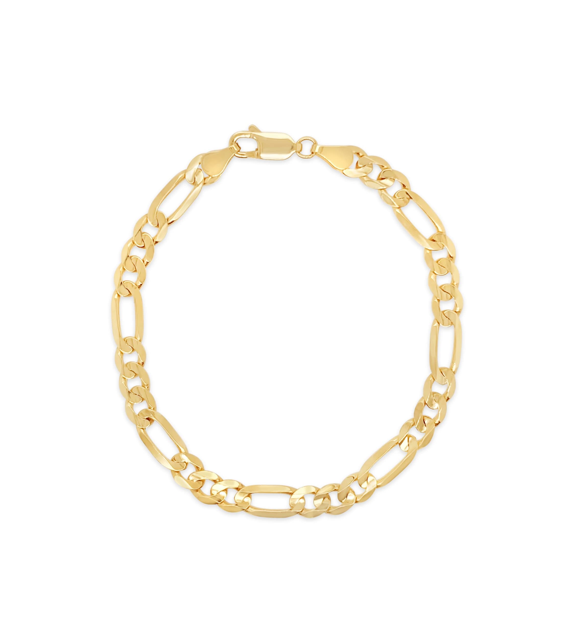 Olive & Chain Solid 10k Gold Figaro Link Chain Bracelet for Men/Women, Yellow Gold, Hypoallergenic, Lobster Clasp Closure