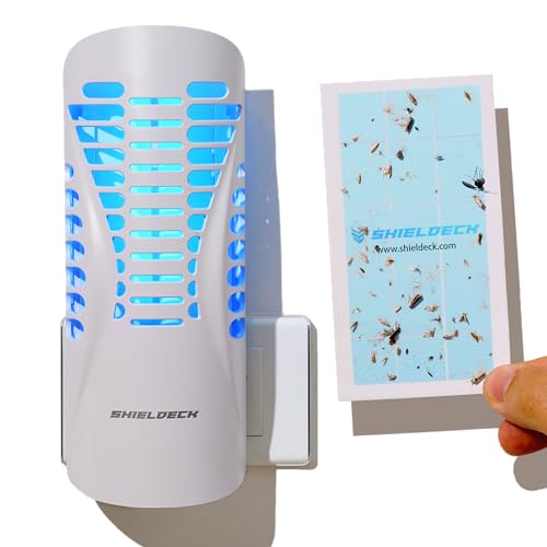 Shieldeck Flying Insect Trap - Indoor Fly Trap, Gnat Trap, and Mosquito Trap - Fruit Fly Killer and Plug in Bug Catcher - Traps with UV Light for House Indoors (1 Device + 5 Refills) - White