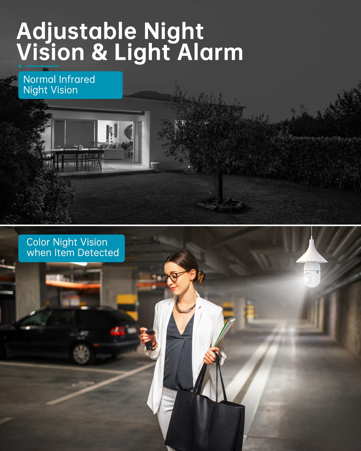 Light Bulb Security Camera,NexTrend 360 Outdoor Wireless Cameras PTZ WIFI with Floodlight Color Night Vision Two Way Talk Motion Detection Alert Free Remote App E27 for Home Indoor Surveillance 2 Pack