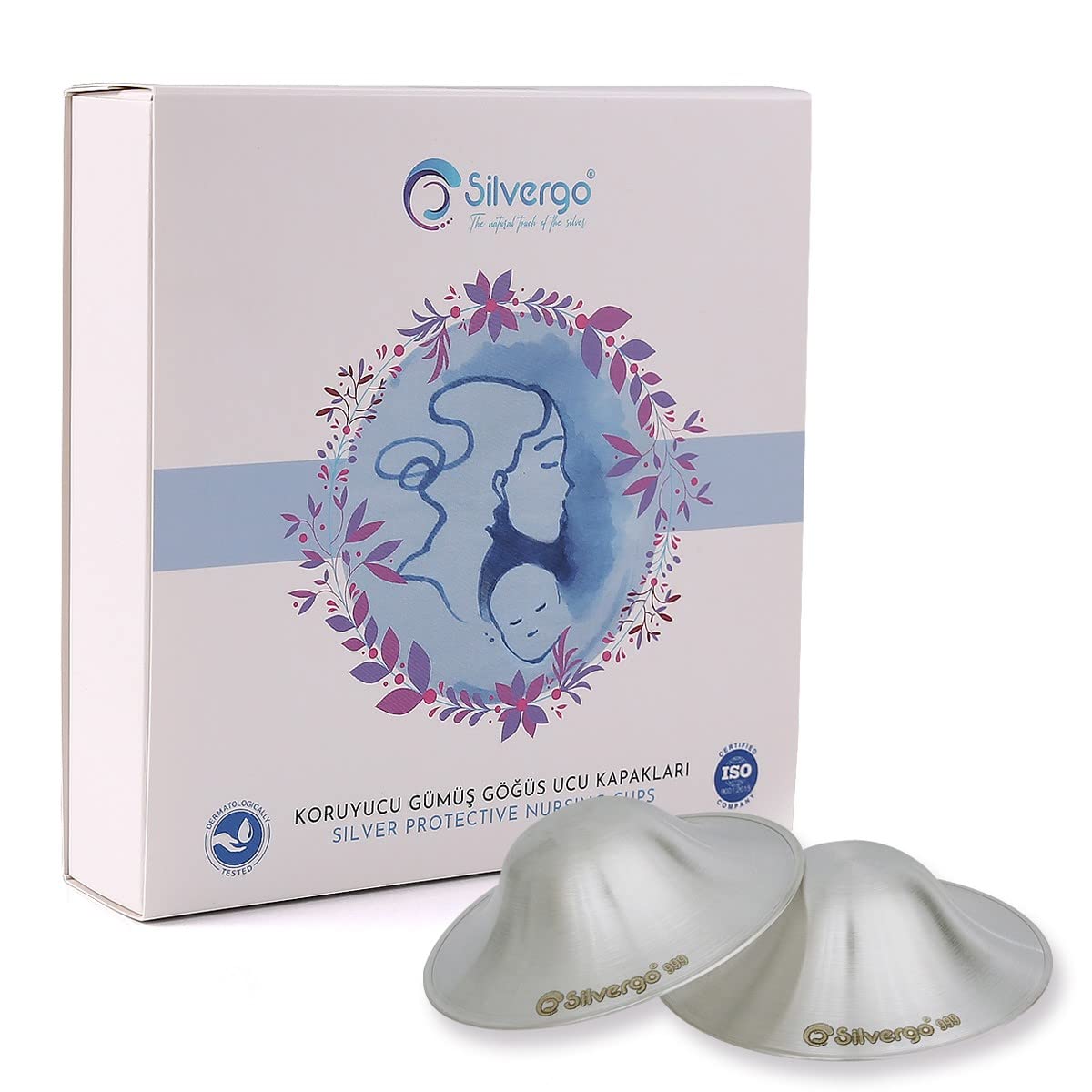 Silvergo The Original Silver Nursing Cups, Nipple Shields for Newborn, Covers Breastfeeding, Protector Newborn Essentials Must Haves, 999 Pure (Standard)
