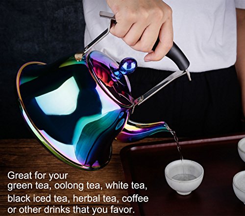 Onlycooker Whistling Tea Kettle Stainless Steel Stovetop Teakettle with Infuser Sturdy Teapot for Tea Coffee Fast Boiling Color Rainbow Mirror Finish 2 Liter / 2.1 Quart