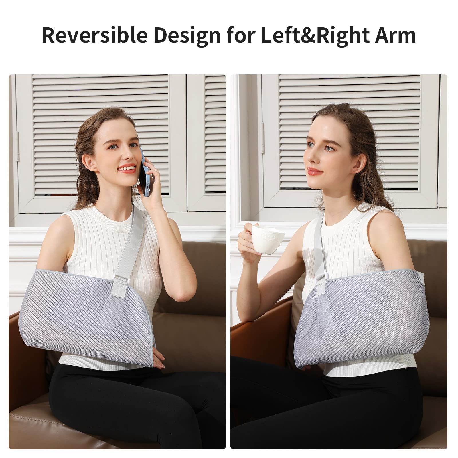Omecon Arm Sling Shoulder Immobilizer, Adjustable Strap for Rotator cuff, Shoulder & Arm Injury, Breathable and Lightweight material for comfortable wear, Reversible Design for both Left & Right Arm