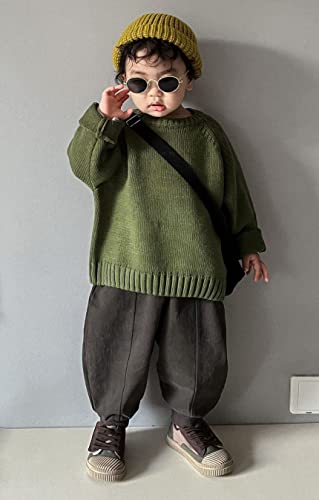Toddler Baby Boys Girls Sweater Cable Knit Pullover Sweatshirt Long Sleeve Crew Neck Casual Tops Spring Winter Solid Clothes B-Green