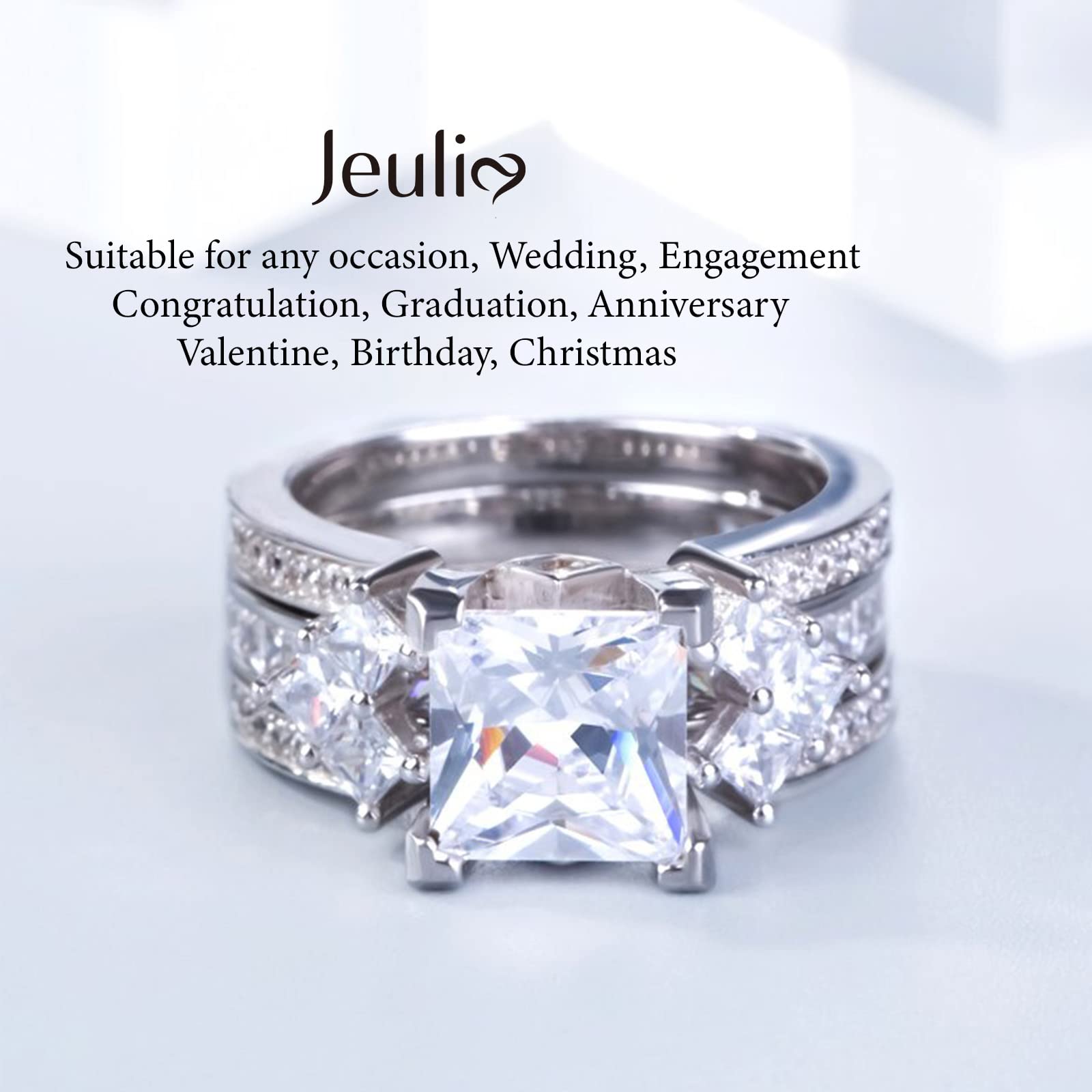Jeulia 4.1 Carat Bridal Ring Sets for Women Princess Cut Engagement Rings Sterling Silver Wedding Band Interchangeable Rings Promise Anniversary with Jewelry Box (White, 7)