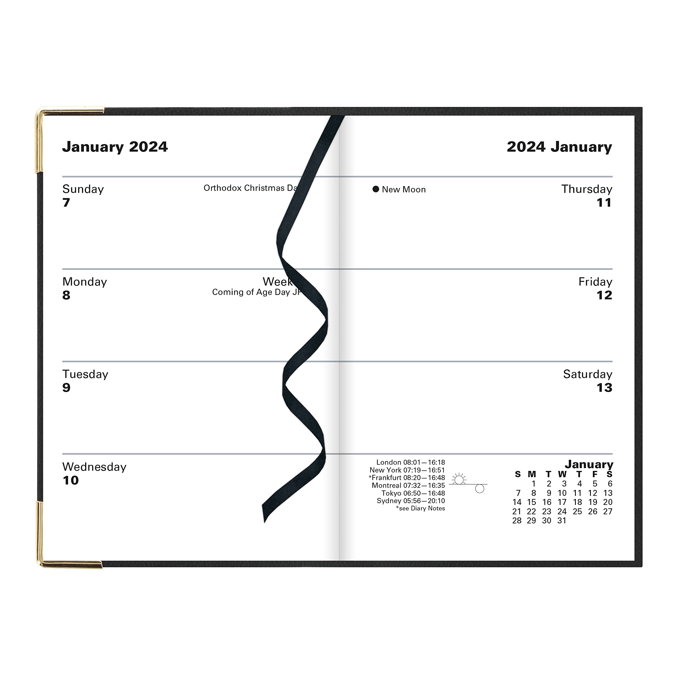 Letts of London Classic Weekly Planner, 12 Months, January to December, 2024, Gold Corners, Pocket Size, 4.25" x 2.75", Black (C32EBK-24)