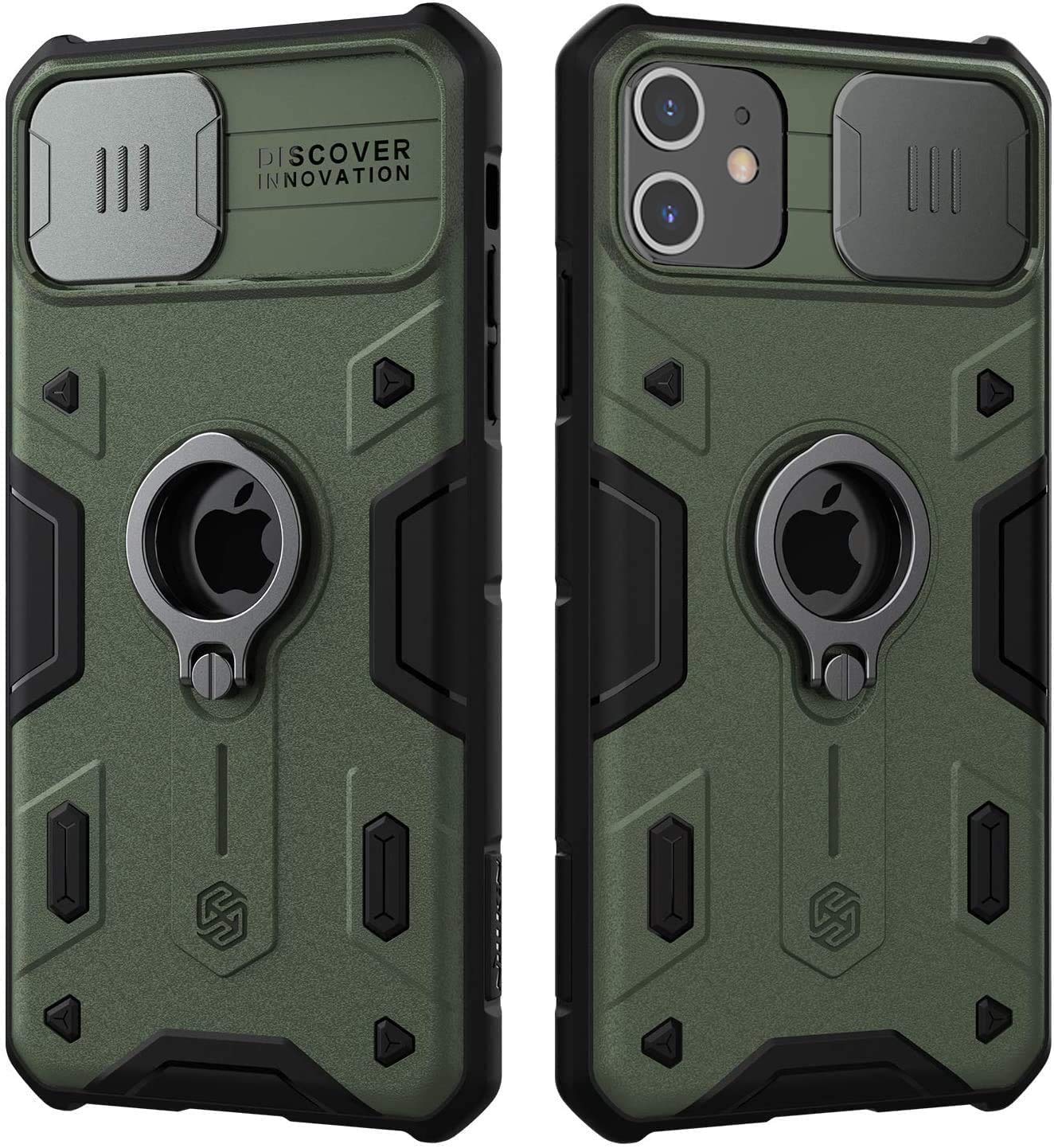 Mangix iPhone 11 Case, CamShield Armor Case with Slide Camera Cover, PC & TPU Impact-Resistant Bumpers Protective Case with Ring Kickstand for iPhone 11 6.1 inch (Green)